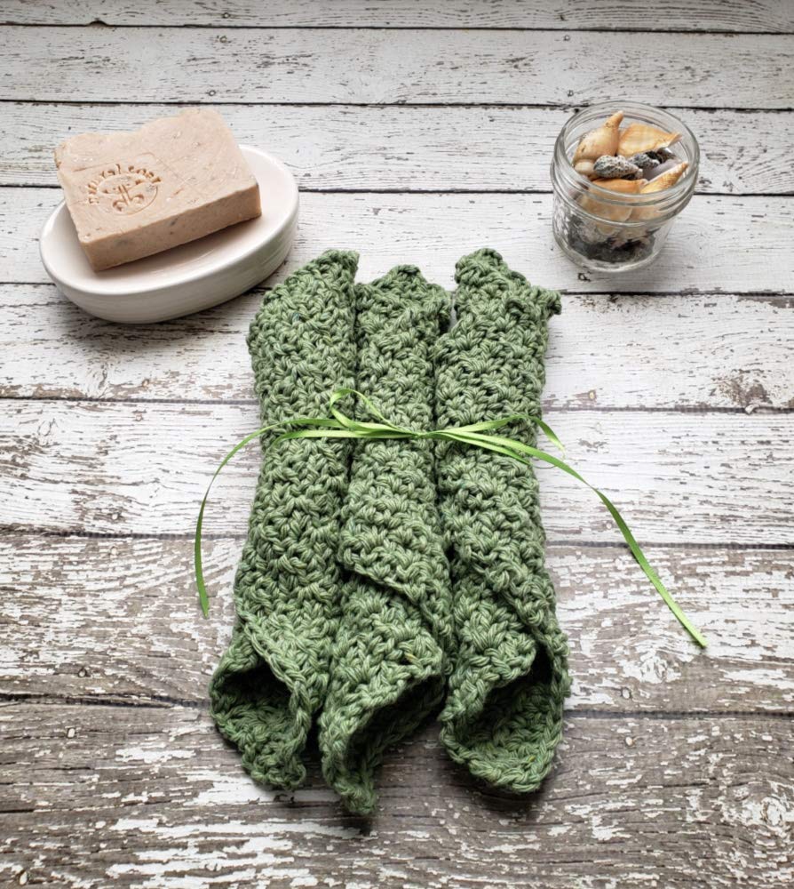 Handmade Dish Cloths Sage Green Cotton Dishcloths Set of 3 Crochet Washcloths
