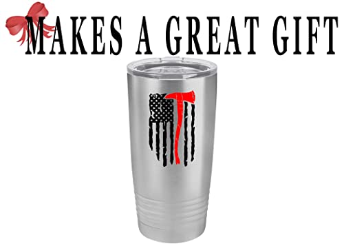Rogue River Tactical Thin Red Line Tattered Axe Flag Firefighter 20 Oz. Travel Tumbler Mug Cup w/Lid Vacuum Insulated Fire Fighter Department FD Fireman Gift