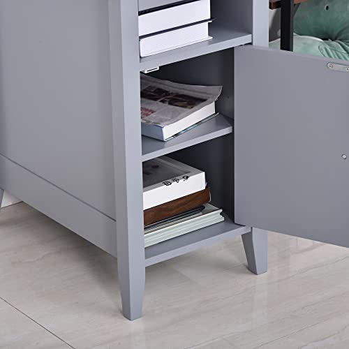 HOMCOM Modern End Table, Slim Side Table, Nightstand with Adjustable Open Shelf and Door Cabinet for Living Room, Bedroom, Grey