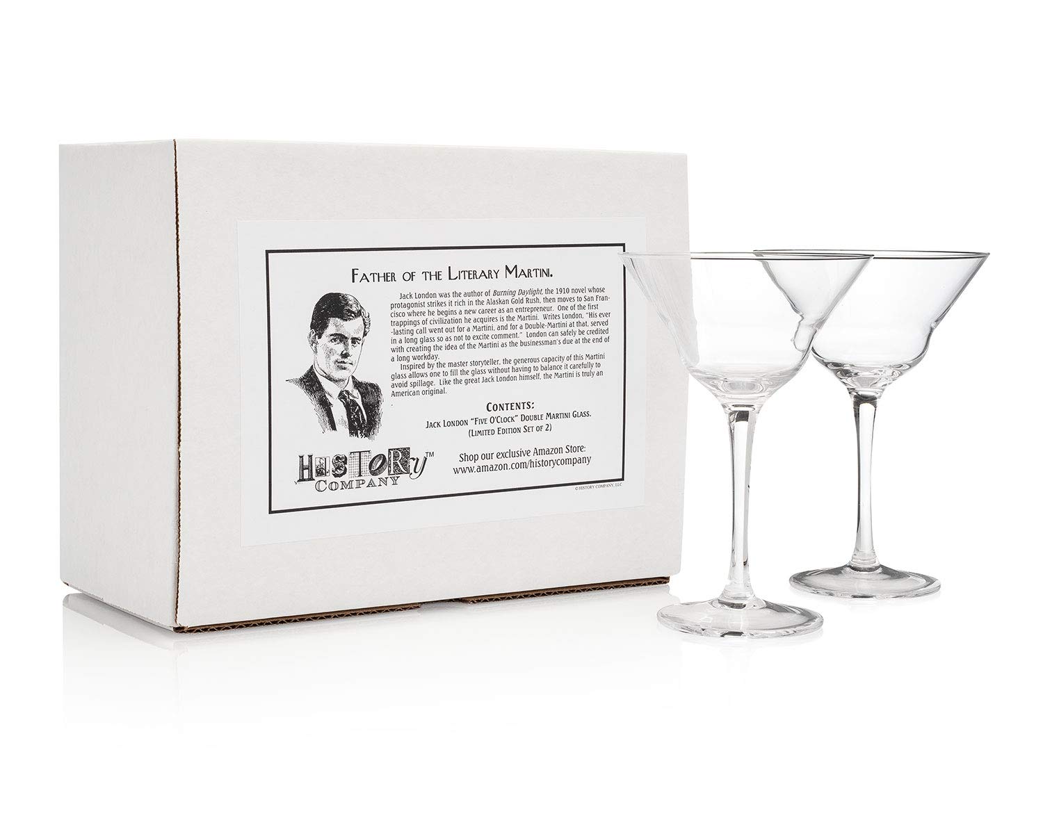 HISTORY COMPANY Jack London Five O'Clock Double Martini Glass 2-Piece Set (Gift Box Collection)
