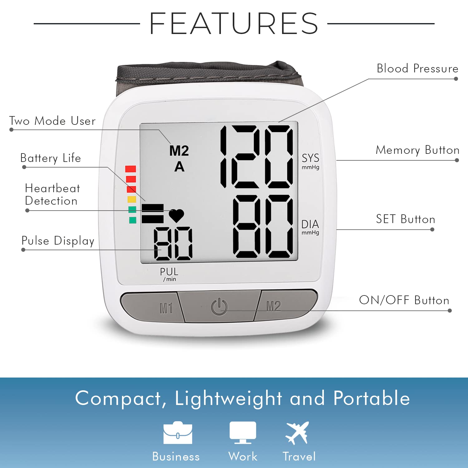 Novamedic Digital Blood Pressure Monitor, Accurate BP Machine with Adjustable Upper Arm Cuff & Large LCD Display, Automatic 90x2 Reading Memory, for Home Use and Medical Supplies, Batteries Included