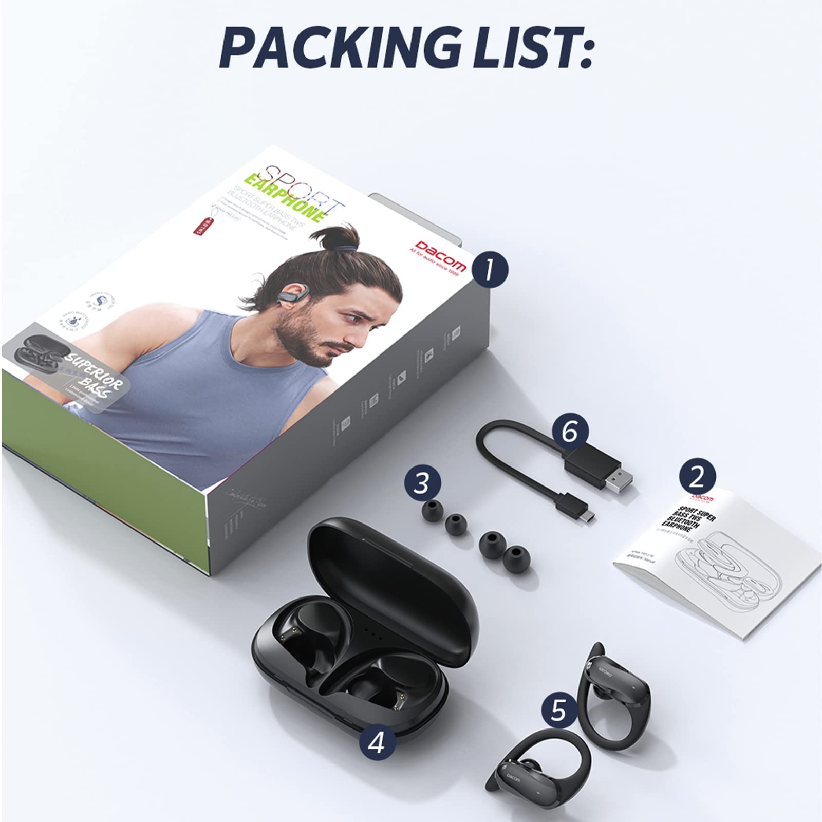 iqua Sport Earbuds with Earhooks Anti-Fall, Wireless Workout Headphones with 500mah Charging Case 30H Playtime, Sweatproof Running Earbuds Bluetooth Deep Bass 13mm Driver, Headset for Cycling (Black)