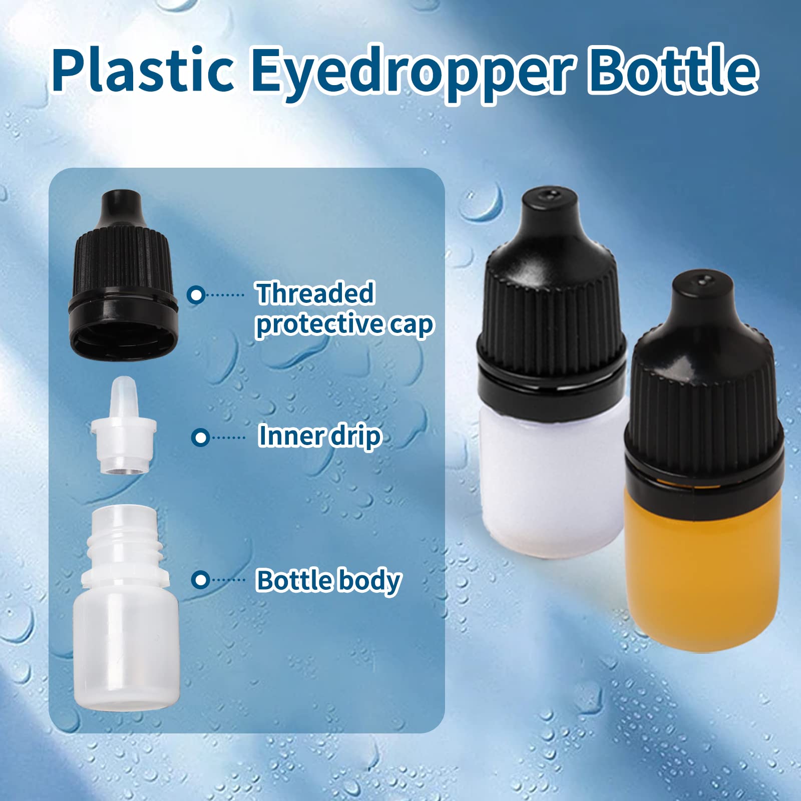 Ira Pollitt 60PCS 2ml Plastic Empty Dropper Bottles Squeezable Eyedrops Dropping Bottle Liquid Dropper with Black Cap for Home and Travel