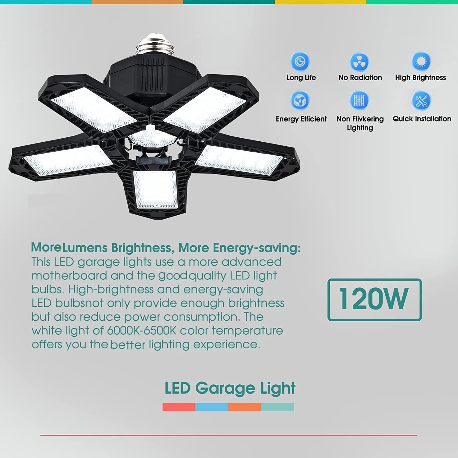 GDNZDUTS 2-Pack LED Garage Lights, 12000LM-6500K LED Shop Garage Ceiling Light, 120W Garage Lighting E26/E27 Deformable Adjustable Panels, Five Glow Light for Garage, Basement, Workshop(NO Sensor)