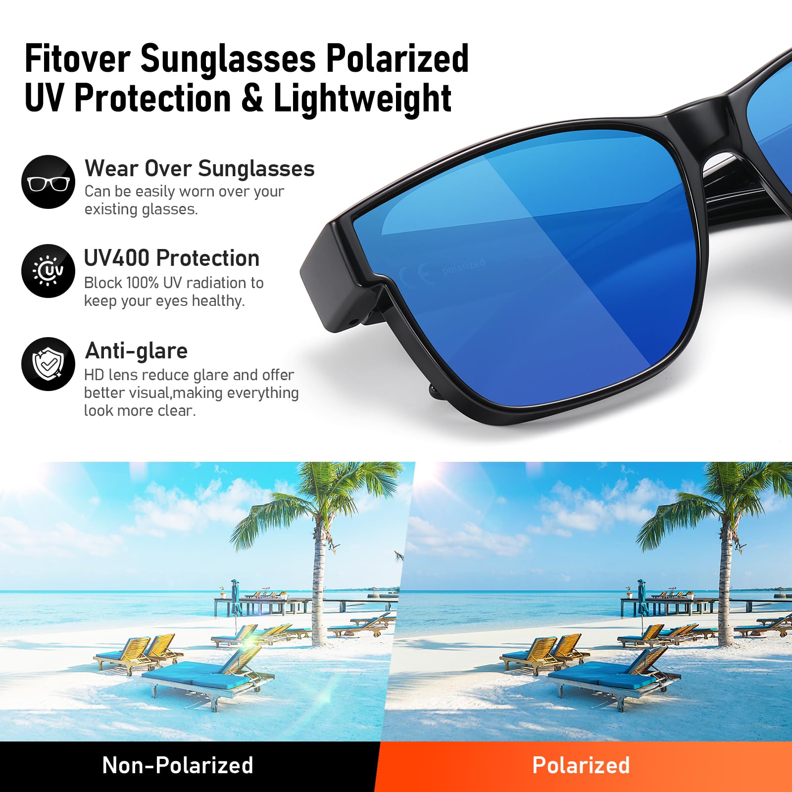 GEGURI Fit Over Glasses Sunglasses for Women Men, Oversized Round Sun Glasses Polarized 100% UV400 Protection