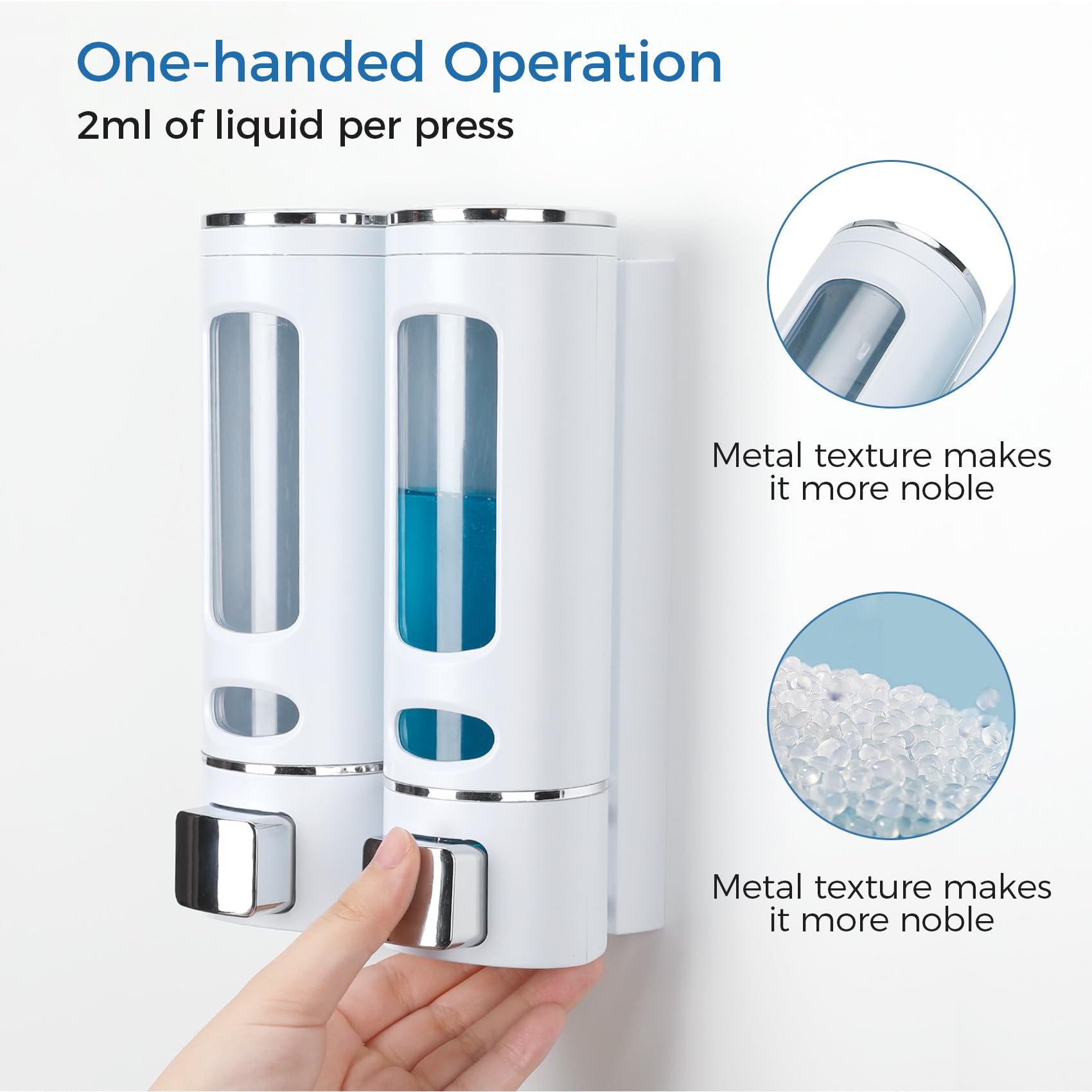 Nellyke Shampoo Dispensers for Shower Wall Mounted Soap Dispenser 3 Chambers Conditioner Body Wash Dispenser Set Clear with Glue(or Wall Mounted by Screws),3 Chambers,White