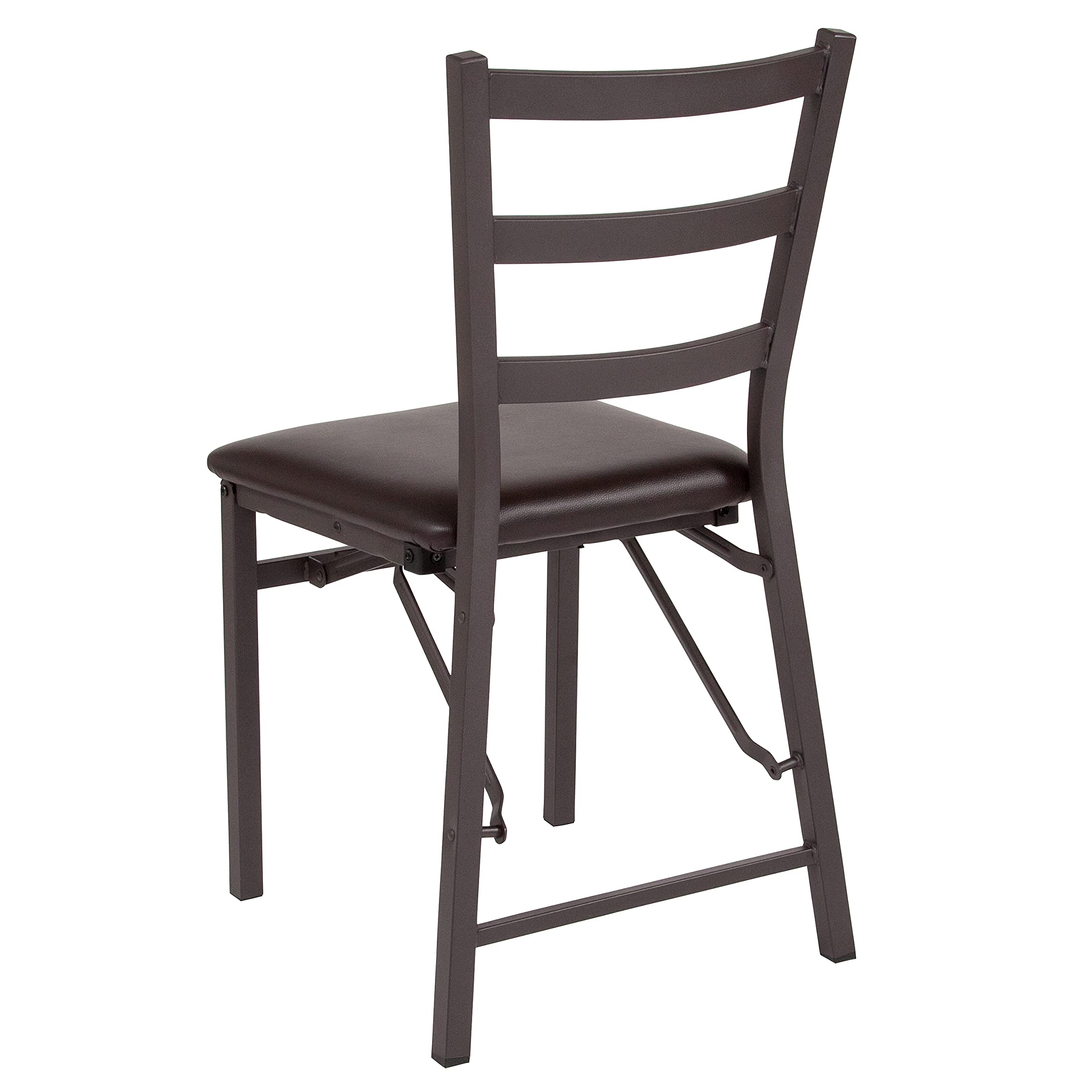 EMMA + OLIVER 2 Pack Ladder Back Metal Folding Chair with Brown Vinyl Seat