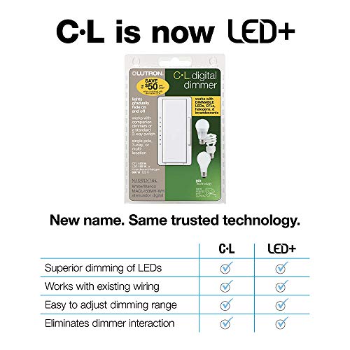 Lutron Maestro LED+ Dimmer Switch for Dimmable LED, Halogen and Incandescent Bulbs, 150W/Single-Pole or Multi-Location, MACL-153M-WH, White (2-Pack)