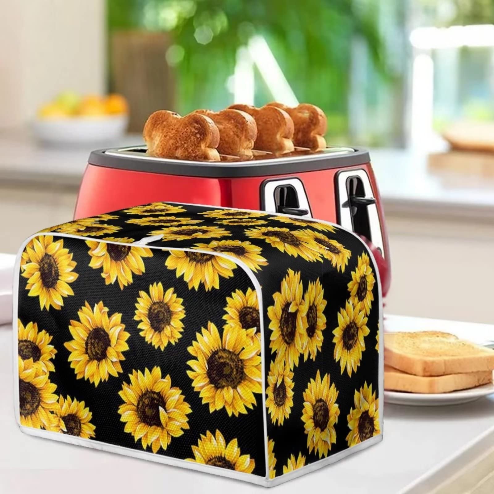 FOR U DESIGNS Bread Machine Cover Yellow Sunflowers Print Toaster Oven Cover Fashion Durable Bread Maker Cover Toaster Dust Cover 2 Slice Kitchen Small Appliance Covers Washable