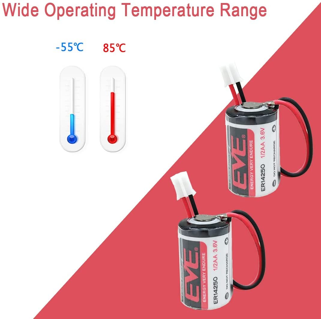 HUHAO (Pack of 5) EVE ER14250 3.6V LS14250 1/2 AA Size 1200mAh Lithium Battery with Plug Compatible with (EVE ER14250)