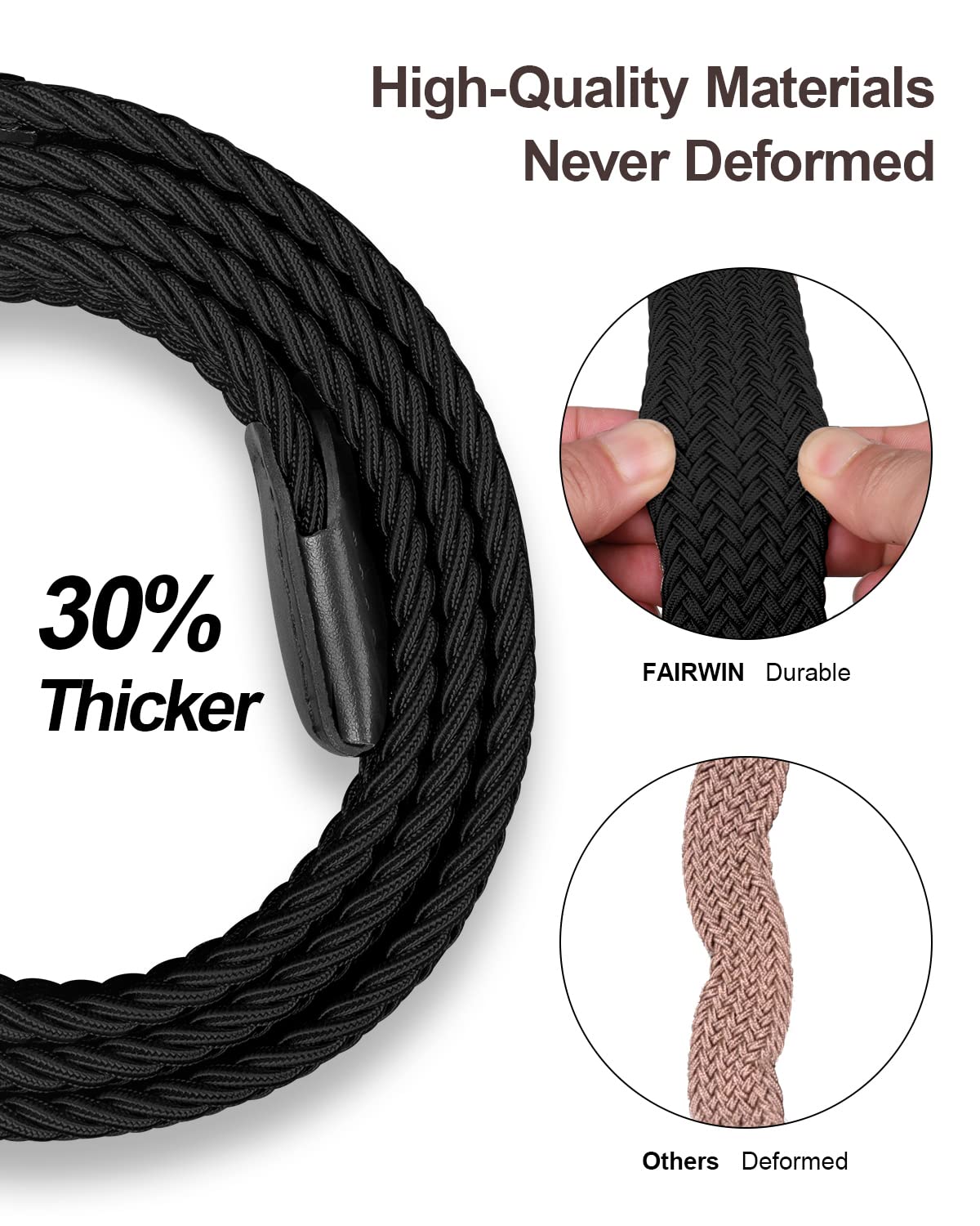 FAIRWIN Golf Belts for Men Woven Stretch 1.3" Elastic Braided Cloth Belts for Jeans Casual Fabric Stretchy Belts Mens