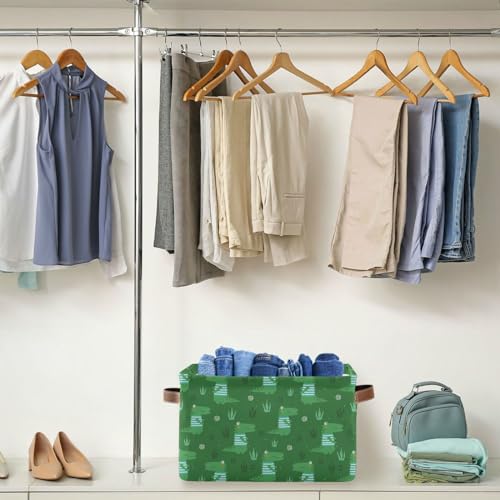Green Crocodiles Leave Storage Basket Bins Sturdy Toy Storage Organizer Bins Laundry Basket with Handles for Living Room Clothes Nursery Closet Shelf Playroom,2 pcs