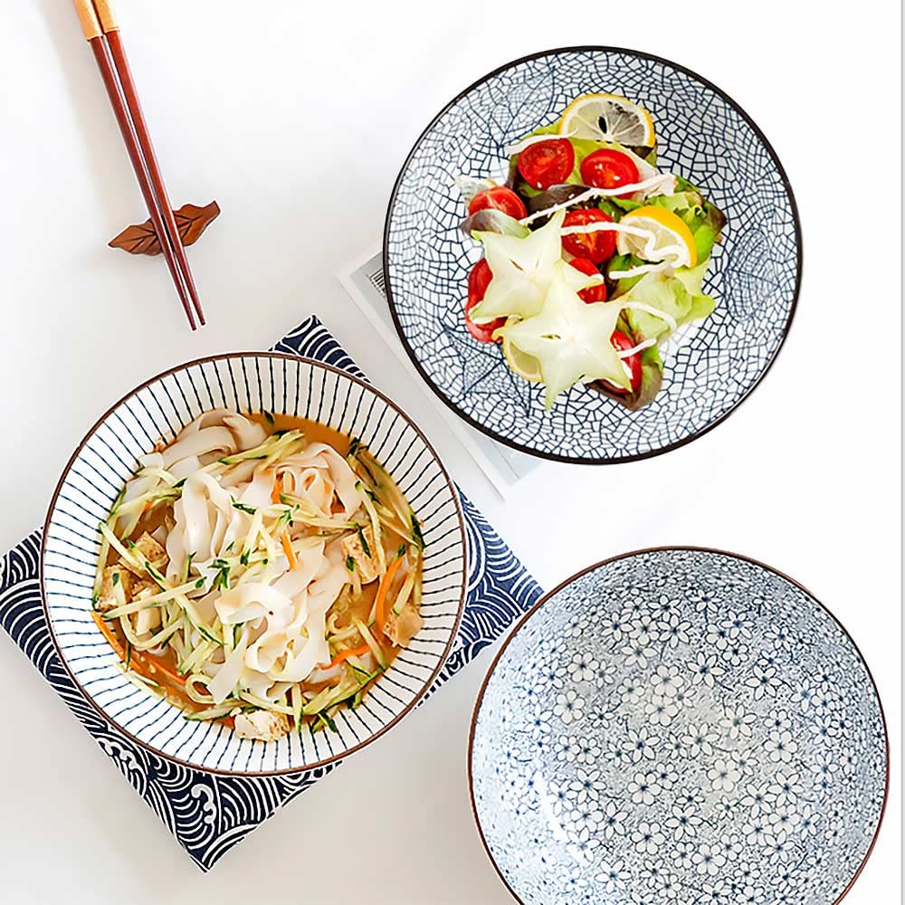 Houlu 60 oz Pho Bowls, Large Soup Bowl, Japanese Ramen Bowl Set, Big Porcelain Bowls Set of 3, 8 inches