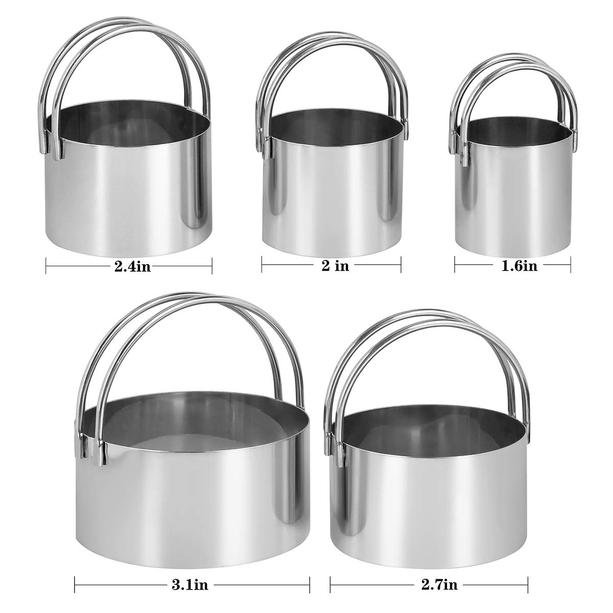 HUINF Biscuit Cutter Set,5-Piece Stainless Steel Round Cookie Cutter Set with Handle-Smooth,Multi-purpose Baking Tools