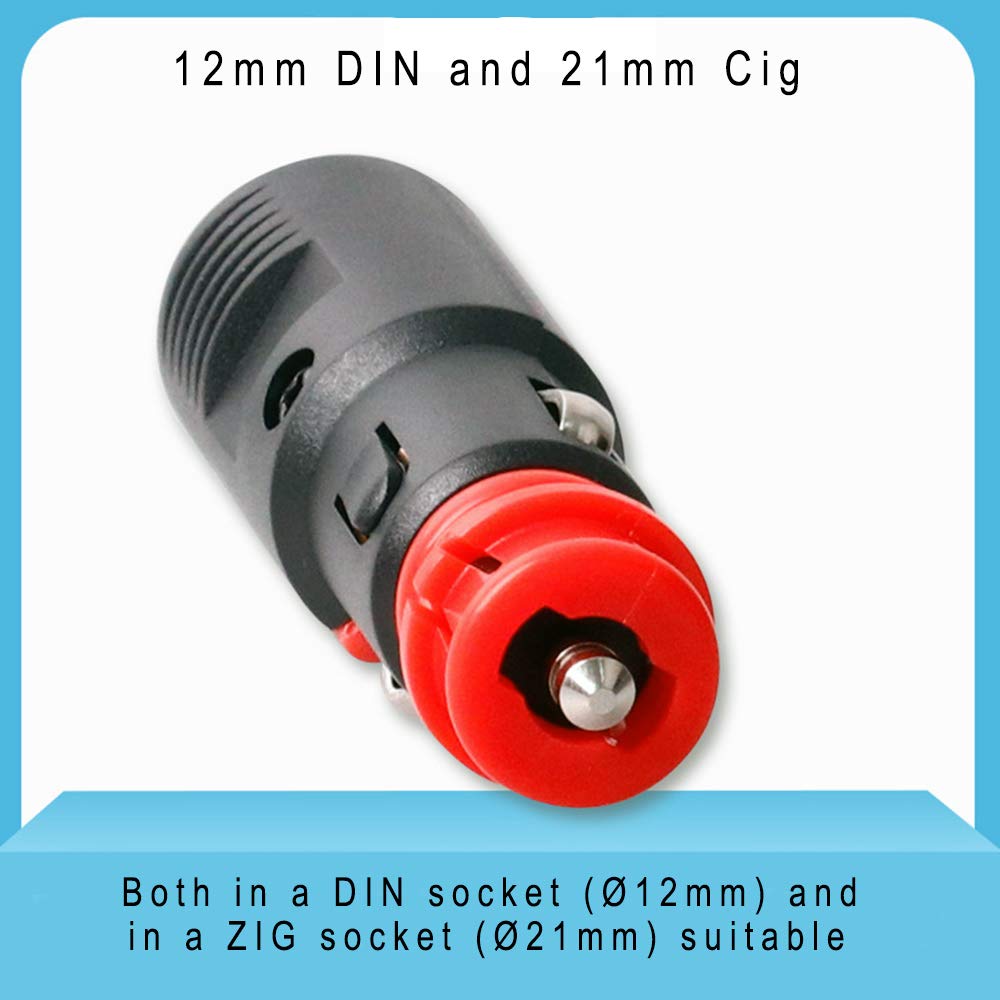 Digit.Tail DC 12V 24V Cigarette Lighter Adapter with 10A 16A Fuse- Cable Extension fits 12mm European Male Hella Bike/DIN or US 21mm Cigar/AUTO sockets (2xPCS)