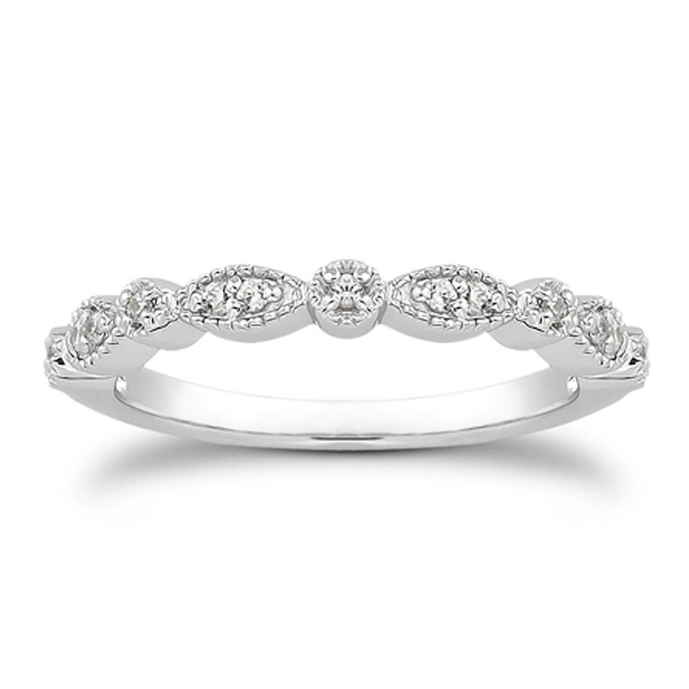 espere Milgrain Marquise & Round Cubic Zirconia Half Eternity Ring Stacking Infinity Wedding Band Sterling Silver Rings Rhodium Plated Size 7