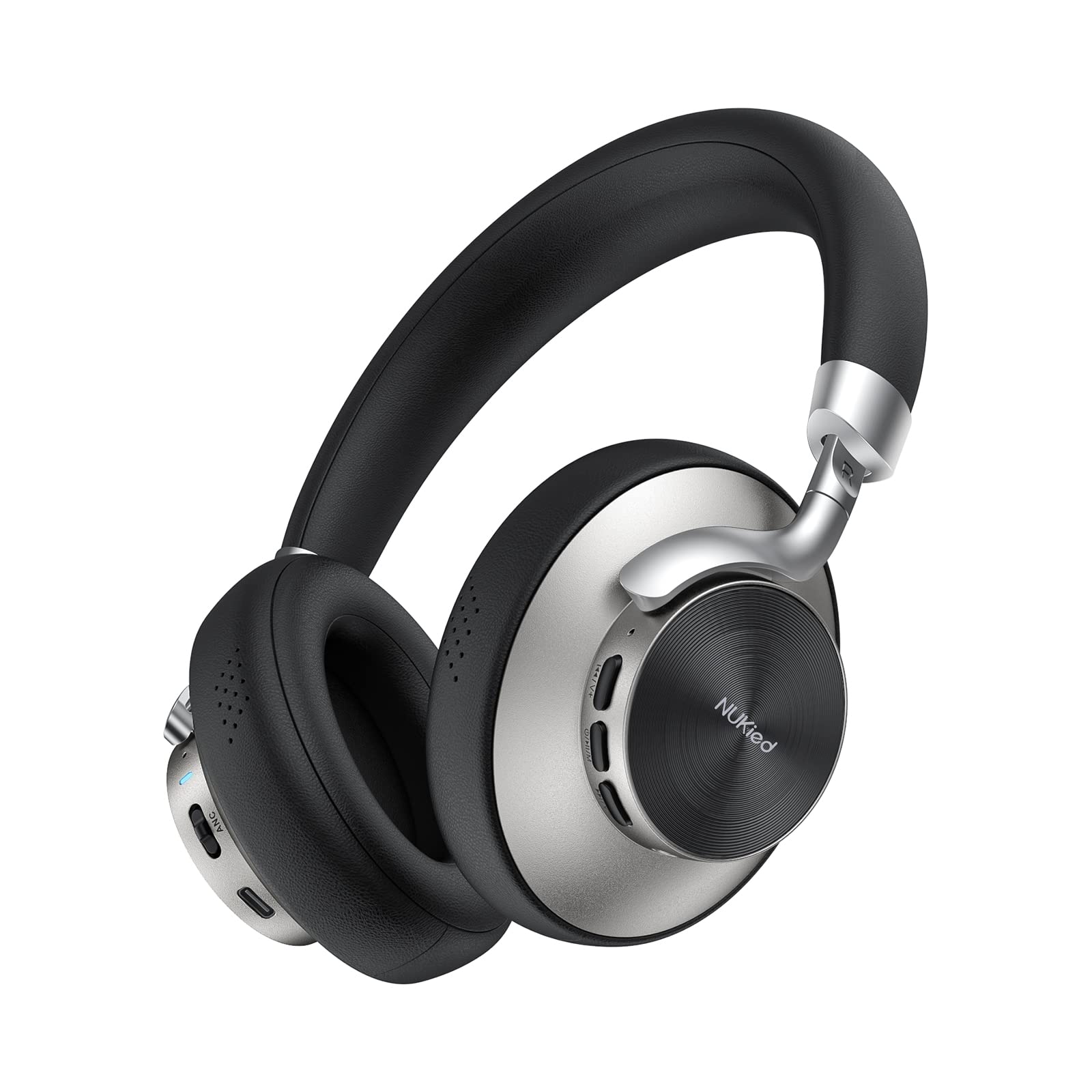 NUKied Bluetooth Headphones Over Ear, ANC Wireless Noise Cancelling Headphones with Built-in Microphone, 50H Playtime, HiFi Stereo Sound with 4 EQ Music Modes, Support Voice Assistant - Silver