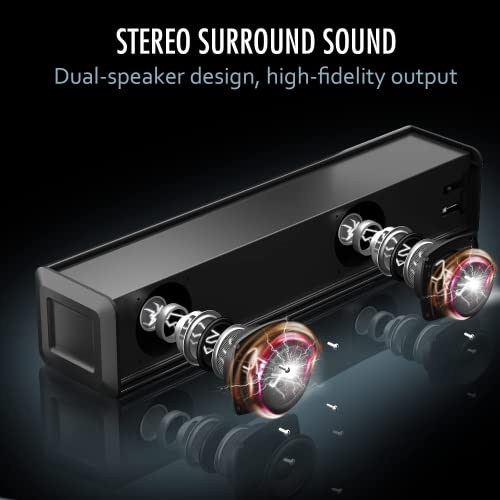 Wohome 16-Inch Small Sound Bars for TV, 50W Mini TV Speakers Soundbar with Wireless Bluetooth 5.0/Optical/AUX-RCA/USB Connection for Smart TV, 5EQs - S66