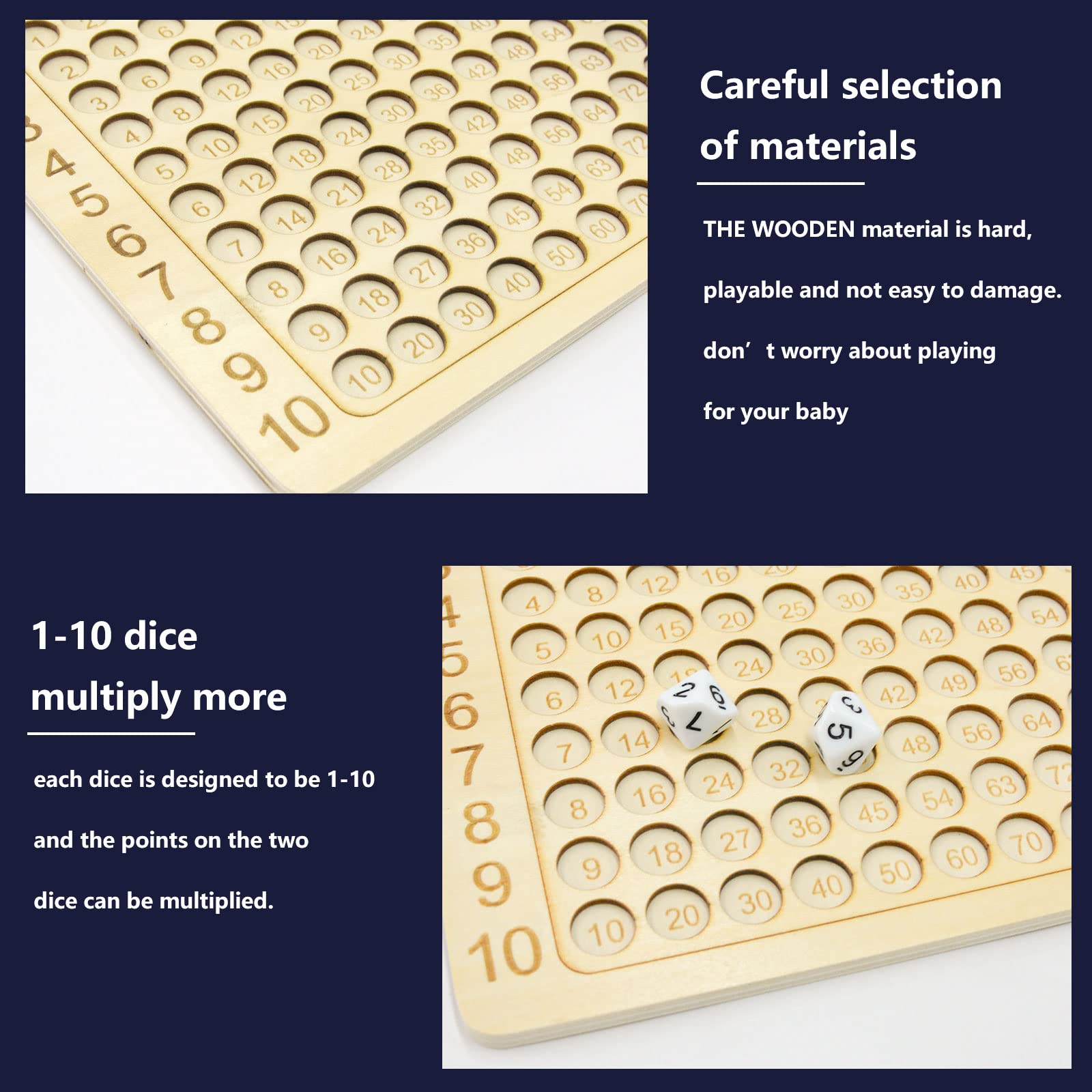 HYOIIO Wooden Math Multiplication Board Montessori Children Counting Toy Educational Multiplication Board Game Wooden Math