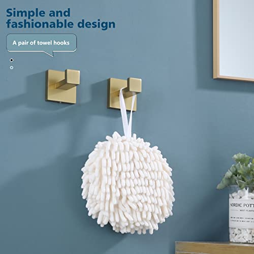 KOKOSIRI 32'' Towel Bars Bathroom 2-Tiers Ladder Bath Towel Hook Wall Mount Square Robe Hook Coat Hook Brushed Gold B5008BG-L32+B1010BG-P2