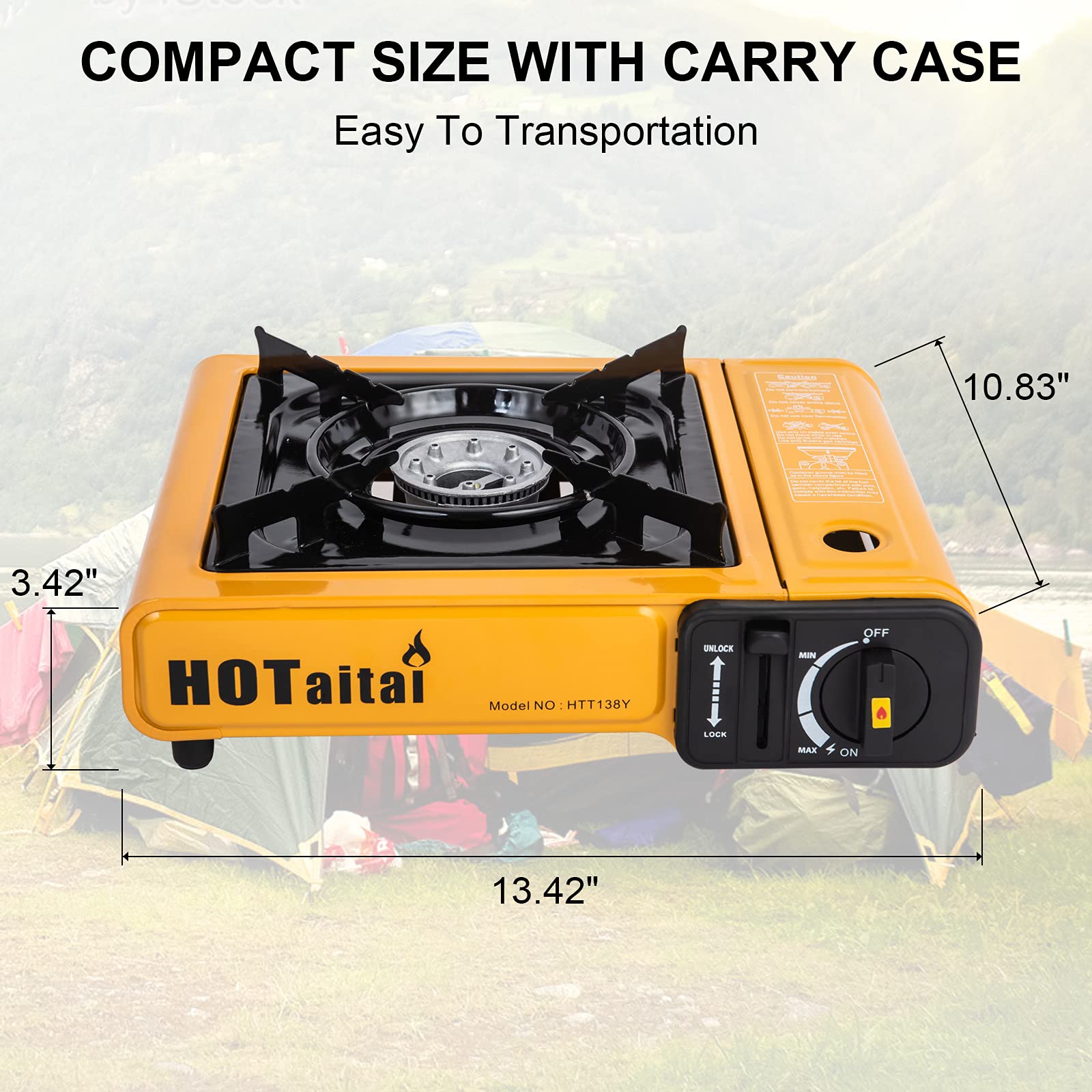HOTaitai Portable Butane Stove with Wind Guard and Carrying Case, Single Burner Gas Stove Sutiable for Camping Emergency Preparedness