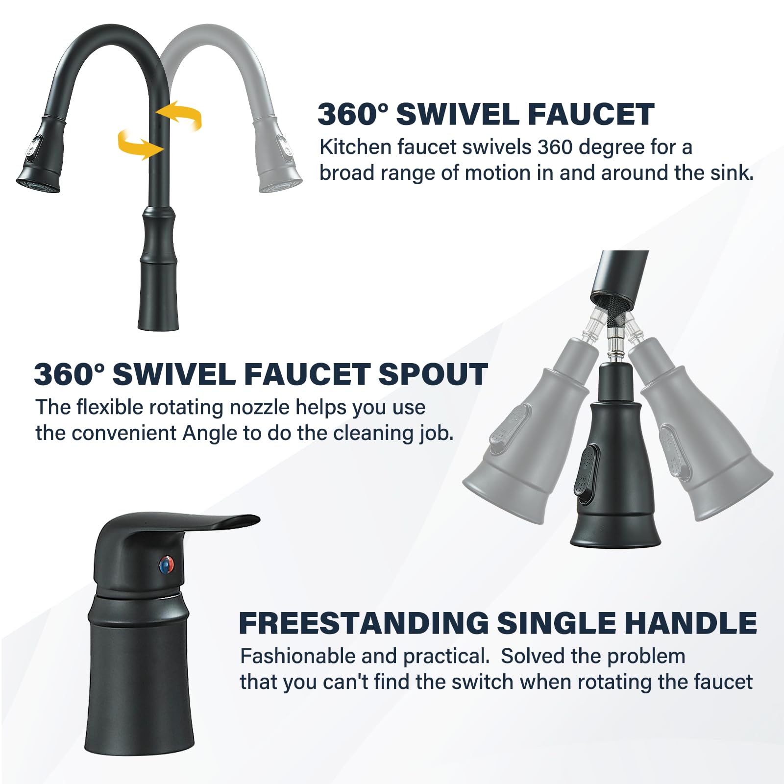 Kitchen Sink Faucet,3 Hole Kitchen Faucets with Pull Down Sprayer,Kitchen Faucets with Soap Dispenser Oulantron 2 Hole High Arc Kitchen Faucet Matte Black (Brushed Nickel)