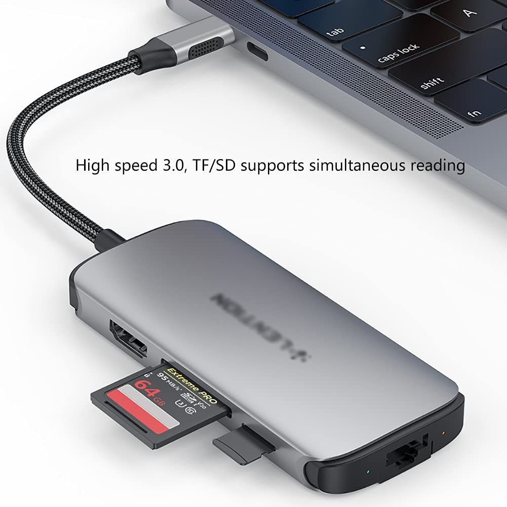 Hub Dock Adapter USB C Dock 8-in-1 Type C Hub Adapter Docking Station with Ethernet, 4K HDMI, 2 USB 3.0, USB 2.0, SD/TF Card Reader, PD 60W Computer Accessories