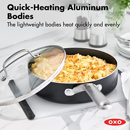 OXO Agility Series 5QT Saute Pan with Lid, Ceramic Nonstick Cookware PFAS-Free, Induction Suitable, Quick Even Heating, Stainless Steel Handles, Chip-Free Rims, Dishwasher and Oven Safe, Black