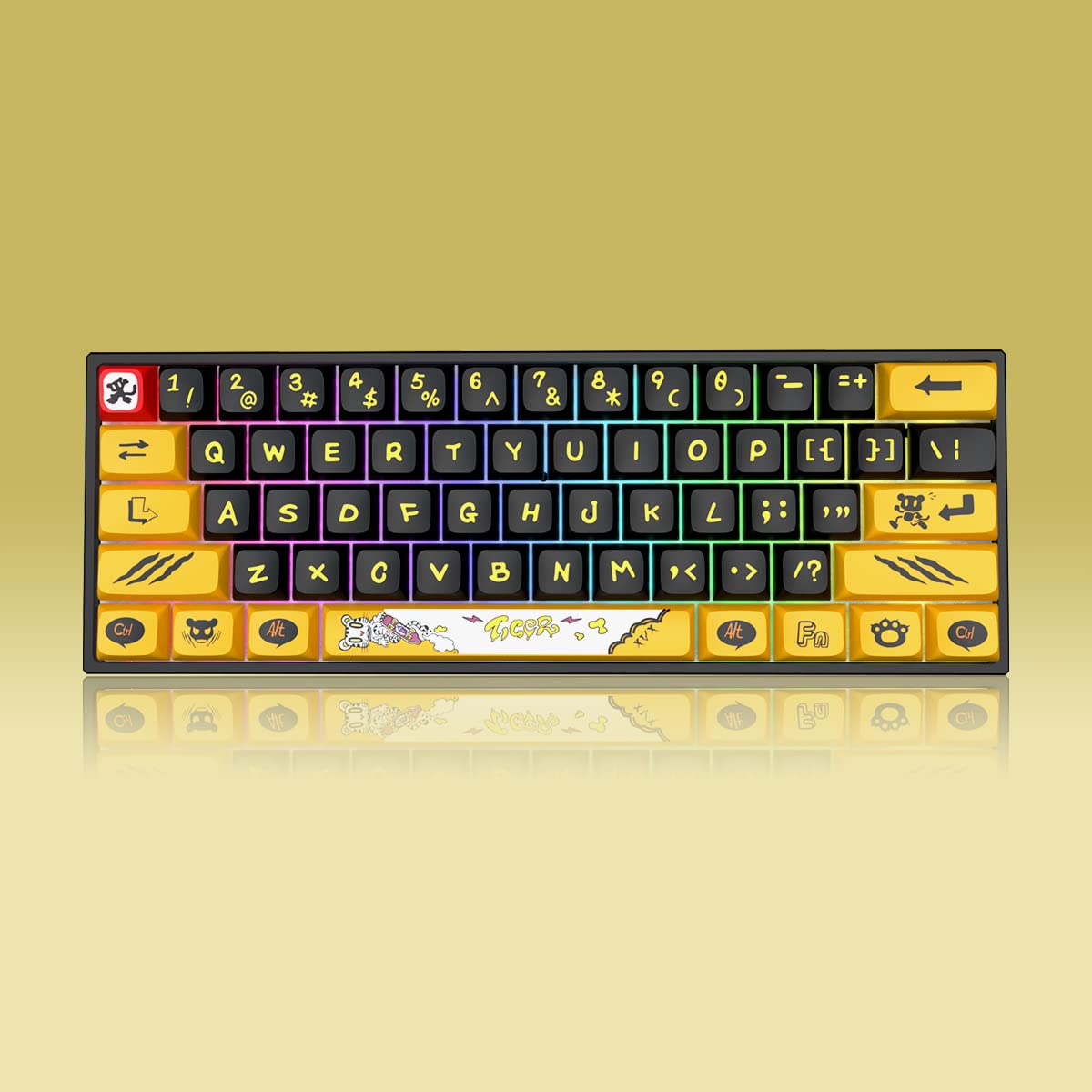 Hkfos M61 Tiger Keyboard Children's Mechanical Keyboard Wired 2.4G Wireless Gaming Keyboard Gateron Yellow Switch, RGB Backlit Ergonomic Keyboard for Windows Mac PC Gamers