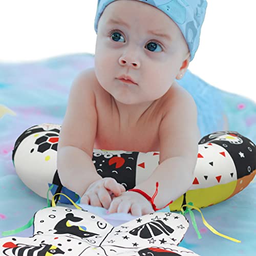 KAKIBLIN Baby Tummy Time Mat, High Contrast Newborn Foldable Playmat,Indoor Baby Gym Mat with Pillow and Teether for Baby Over 6 Months