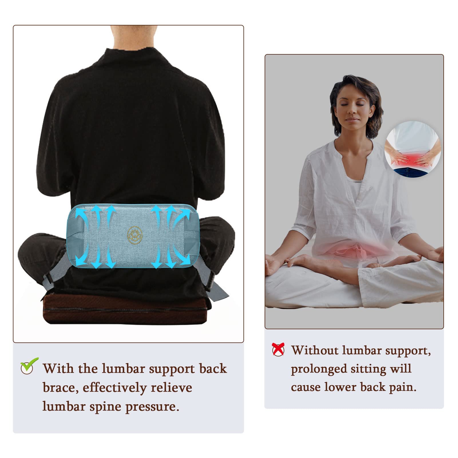 GeeJery Zafu Meditation Seat Belt With Lower Back Support, Healthy Posture Support Strap , Meditation Accessories Decor Unique Gift Helpful for Yoga, Relaxation and Prayer (Gray)