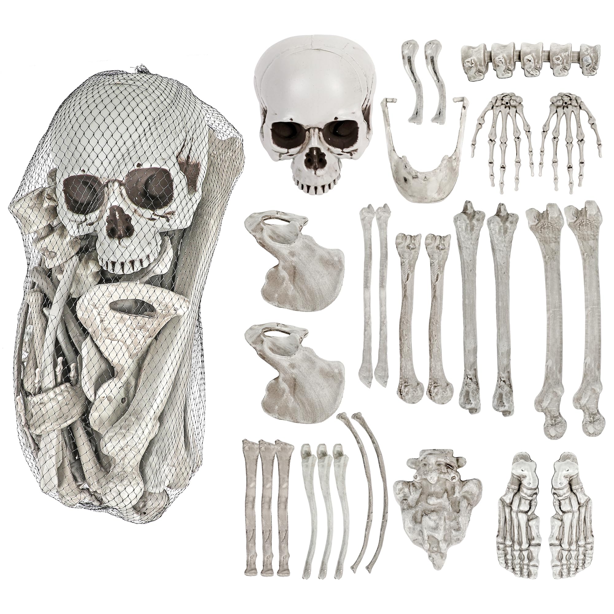 Erweicet Halloween 28 Pieces Plastic Skeleton Bones Realistic Looking Human Skulls for Halloween Party Scary Graveyard Haunted House Lawn Yard Decorations
