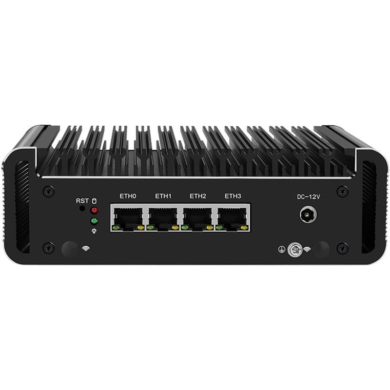 Kikusenko New Firewall Micro Appliance, Fanless Mini PC Celeron J4125, 4 Port i226-V 2.5Gbe LAN, Barebone Gigabit Ethernet AES-NI VPN Router Openwrt, 4 GB RAM 64 GB SSD