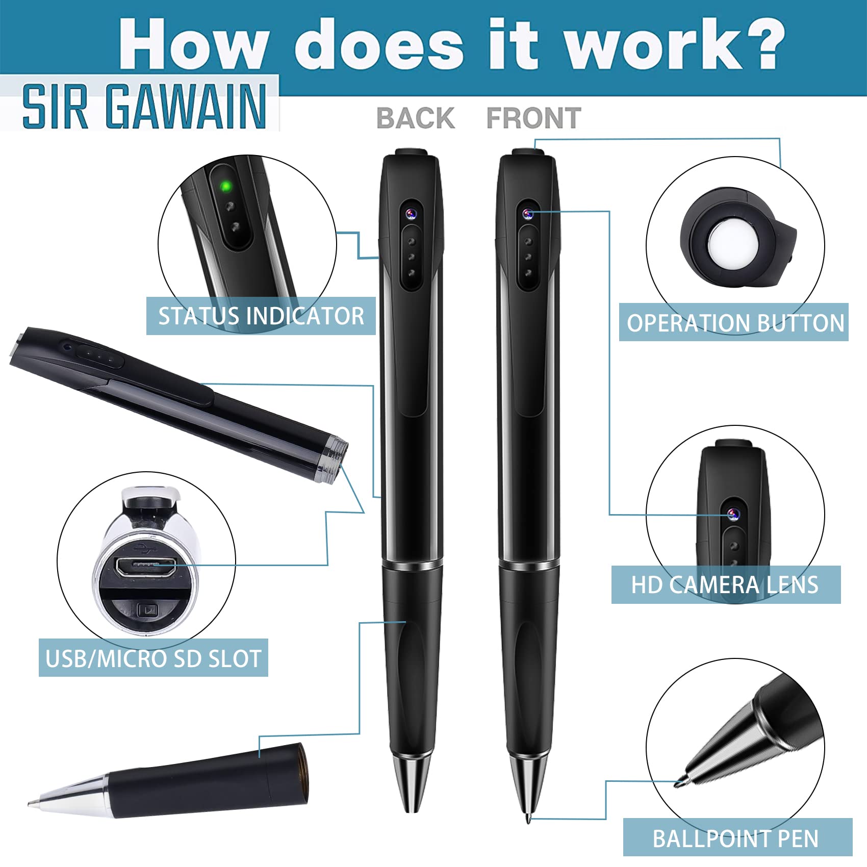 igokqsdg 1080P Hidden Camera Pen - Camera for Home Office Security, Portable Cameras for Surveillance