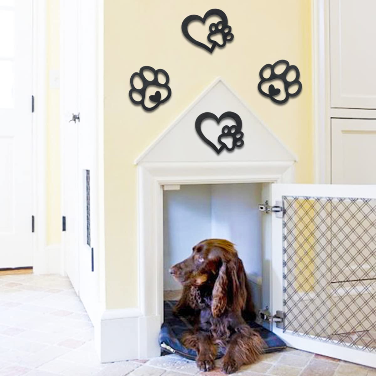 JEKEJIAJIU Dog Room Decor Paw Prints Wood Wall Art Dog Lover Wall Decor Sign for Living Room Bedroom Bathroom Nursery Dog Mom Gifts