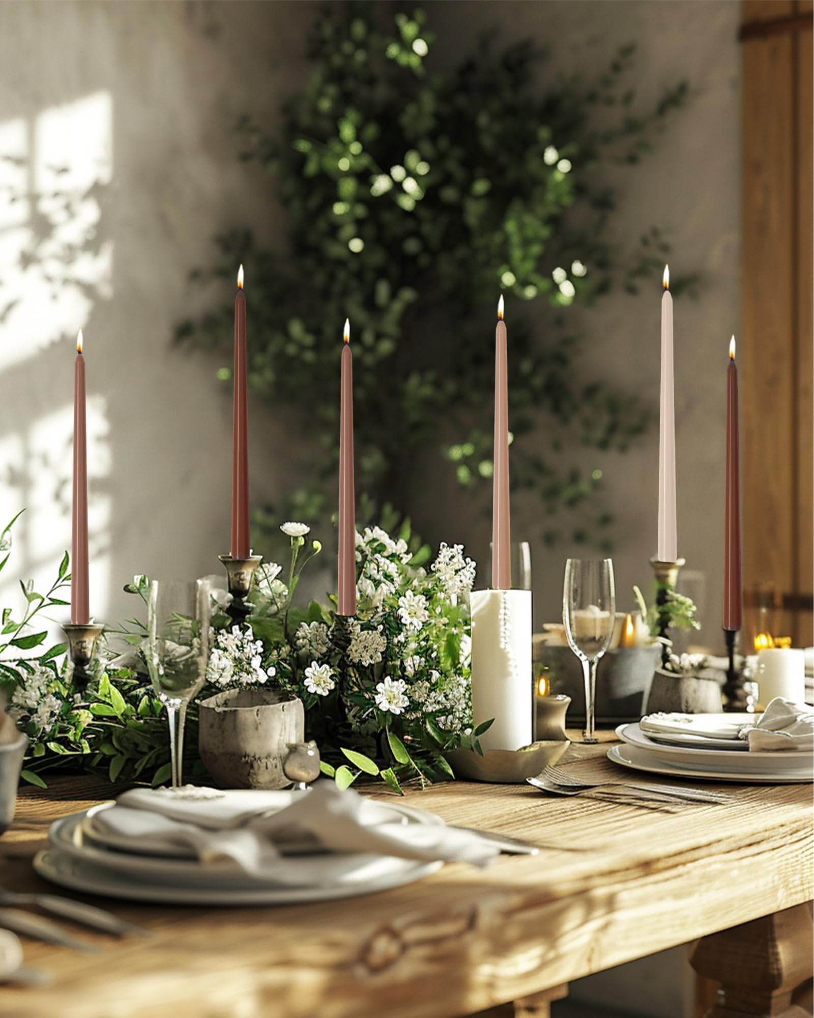 LPUSA Brown Tall Taper Candles 12 inch Unscented Smokeless Long Tall Tapered Candle for Candlesticks Sticks Wedding Advent Home Decor Dinner Christmas,Set of 12