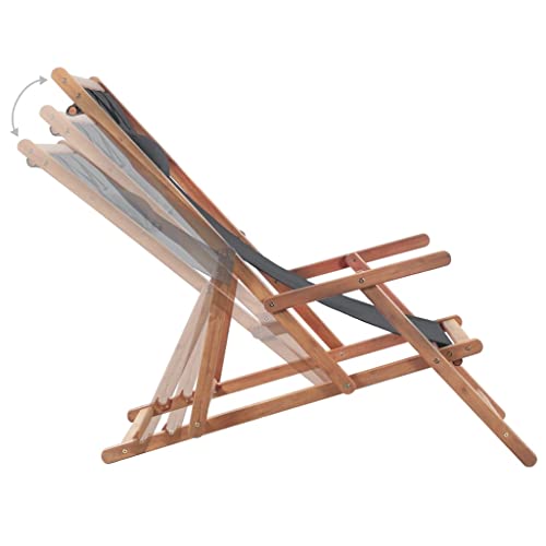 vidaXL Beach Sling Patio Chair, Outdoor Folding Deck Chair with Solid Wooden Frame, Patio Lounge Chair for Balcony, Fabric and Wooden Frame Gray
