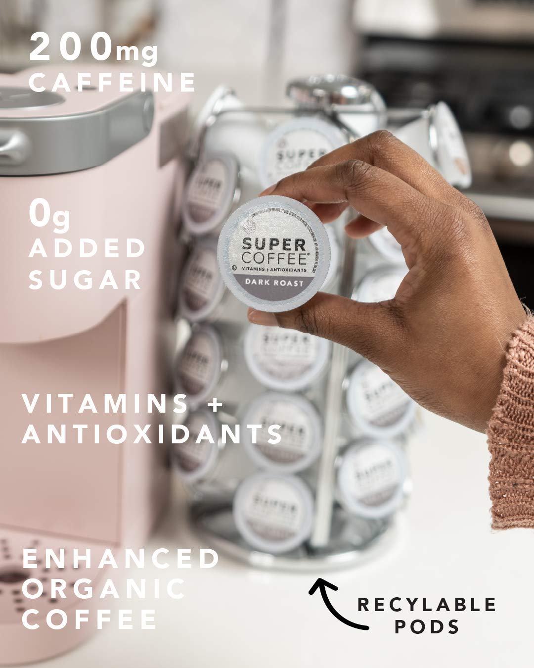 KITU SUPER COFFEE Pods, Energy & Immunity (2x Caffeine, Vitamins, Antioxidants) [Mocha] 60 Count | Keto Coffee Pods Compatible with Keurig 2.0 K-Cup Brewers