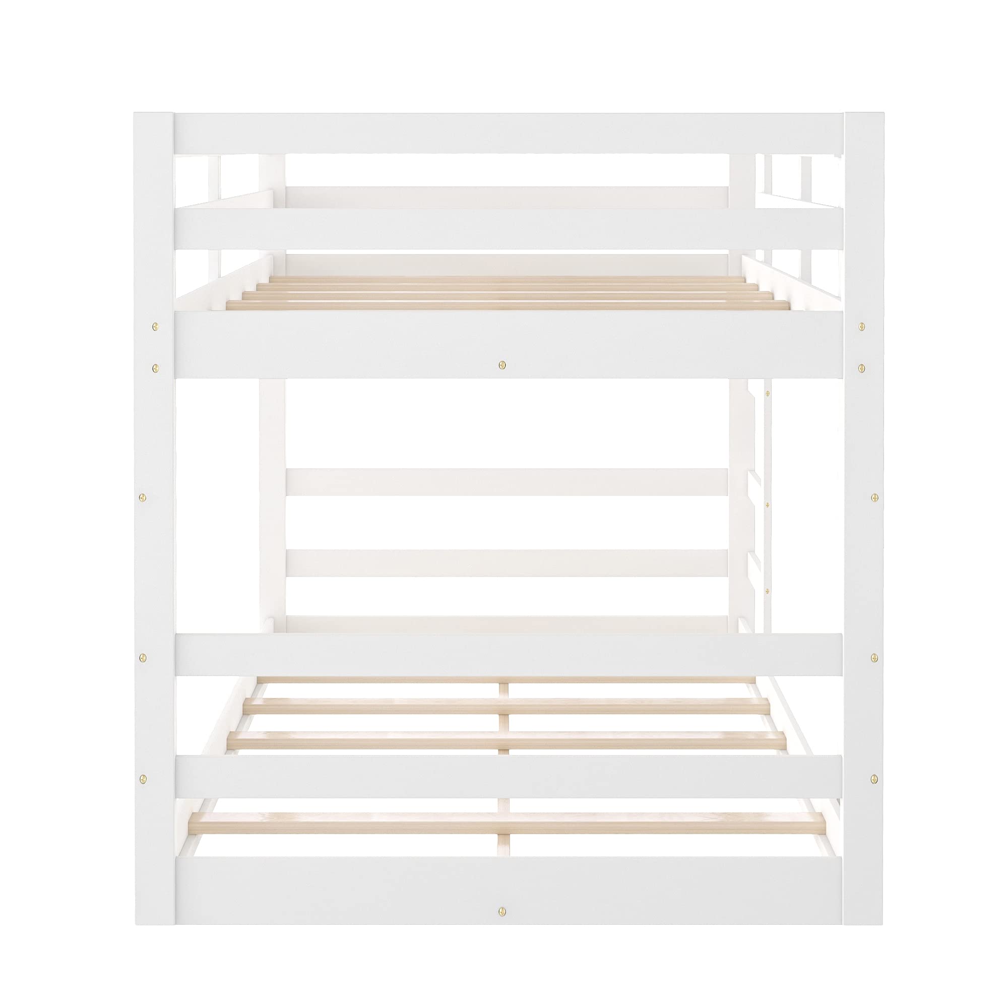 P PURLOVE Wood Low Bunk Bed Twin Over Twin Bunk Bed for Kids Low Loft Bed and Floor Bed for Kids Teens, Wood Slat Included, No Box Spring Need