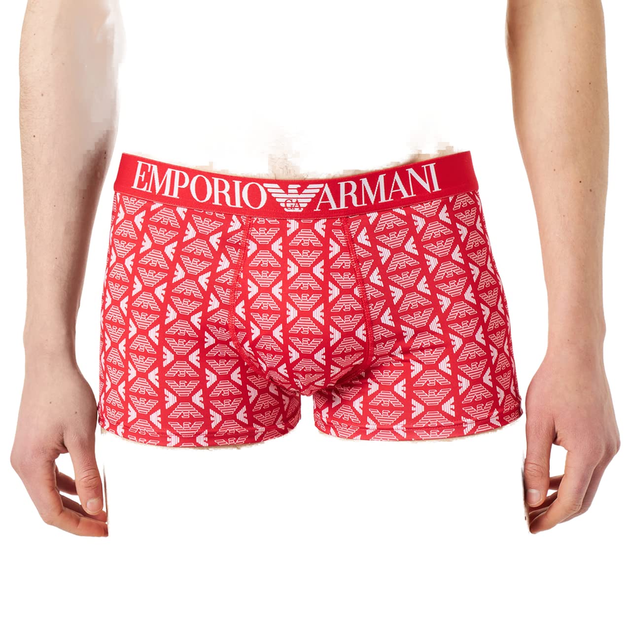 Emporio Armani Men's All Over Printed Microfiber Trunk, Fire/White Eagles, Large