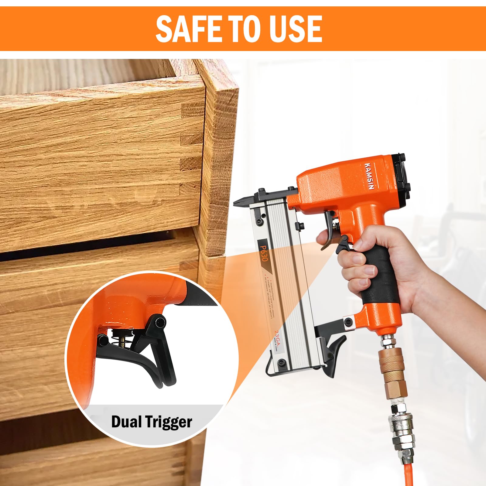 P630 Pneumatic 23 Gauge Pin Nailer Accepts 3/8" to 1-3/16" Pin Nails, Headless Pin Nail Gun with Trigger Safety, Micro Pinner Gun for Assembly and Woodworking Projects