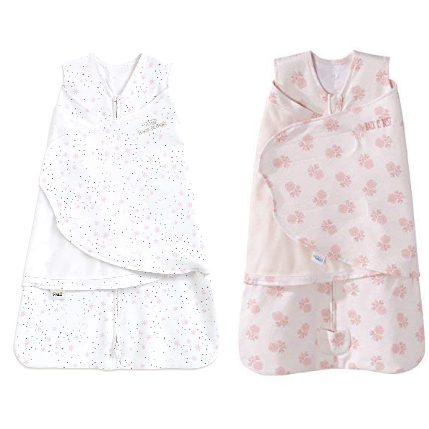 HALO 100% Cotton Sleepsack Swaddle, 3-Way Adjustable Wearable Blanket, TOG 1.5, Small, Baby Girl Bundle