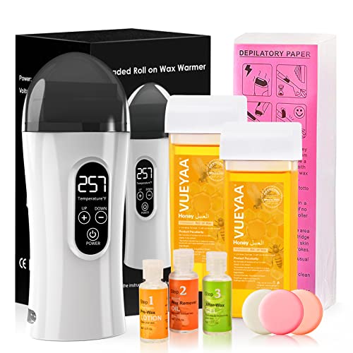 Roll on Wax Kit for Hair Removal, Wax Roller Waxing Kit for Women, Digital Wax Warmer with 3 Skin Care Kit for Sensitive Skin, Professional Depilatory Wax Kit for Larger Areas of the Body