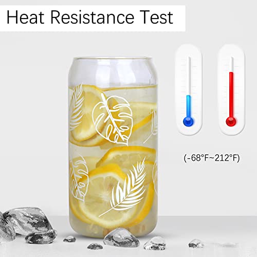 KAUND 4 PCS Ice Coffee Cup with Glass Straw,16oz Sublimation Boho Printed Beer Can Glasses,Ideal for Cocktails,Whiskey,Beer,Soda and Gifts - 2 Cleaning Brushes