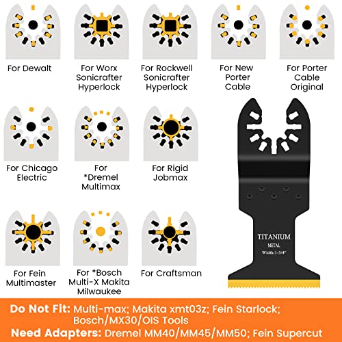 JTWEB 10 PC Titanium Oscillating Multitool Blades, Oscillating Tool Blades Kit for Metal Nails Wood Plastic Hard Material, Oscillating Saw Blades Metal Cutting fit Dewalt Milwaukee Fein Multimaster
