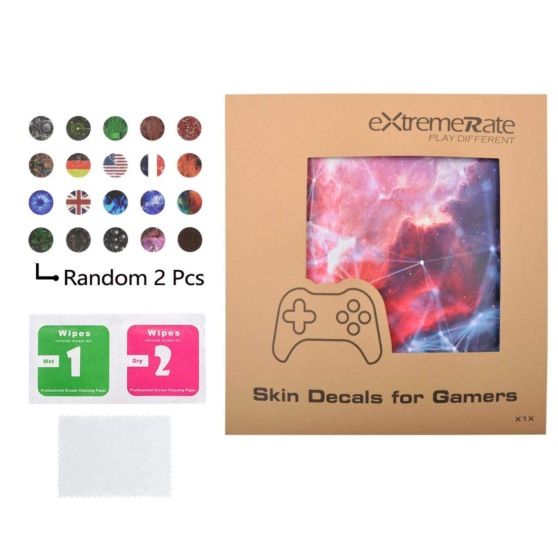 eXtremeRate Full Set Faceplates Skin Stickers for Xbox One X Console Controller with 2 Pcs Home Button Decals - Galaxy Nebula