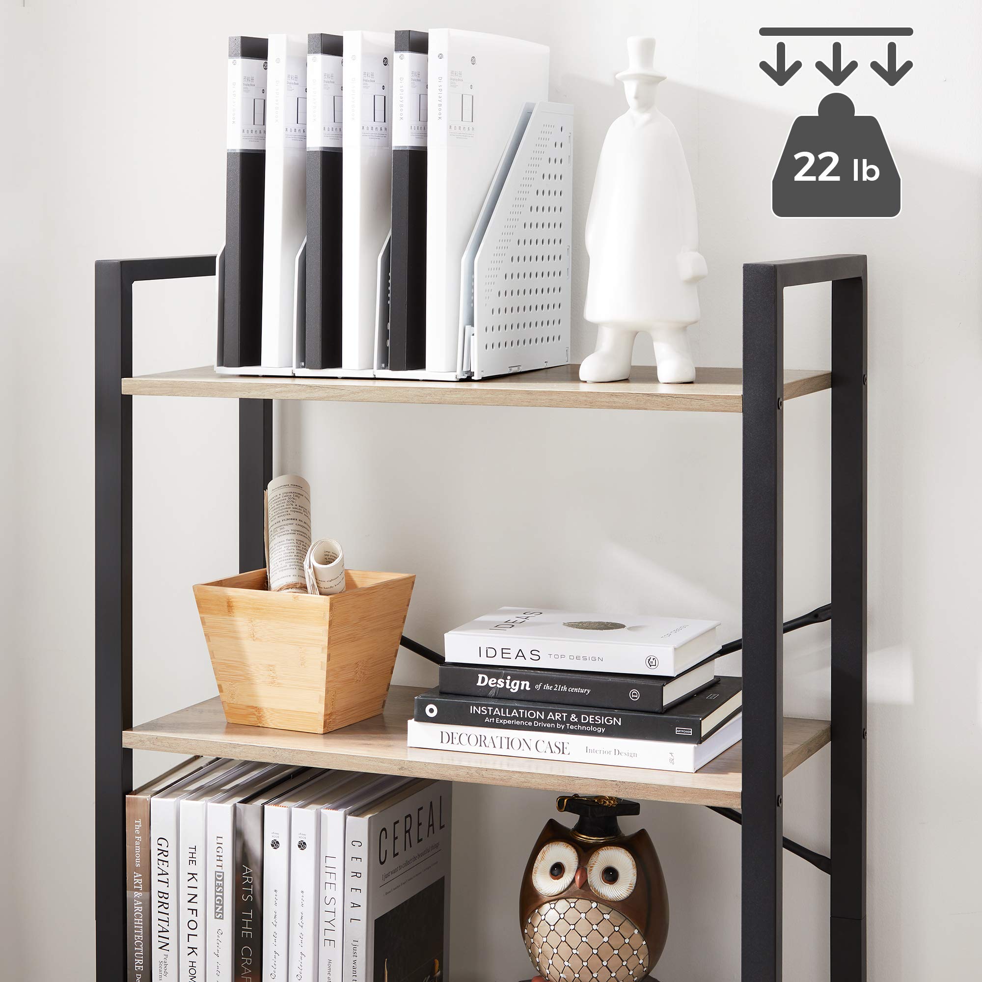 VASAGLE 4-Tier Tall Bookshelf, Bookcase with Steel Frame, Book Shelf for Living Room, Home Office, Study, 11.8 x 25.9 x 47.2 Inches, Industrial Style, Greige and Black ULLS060B02