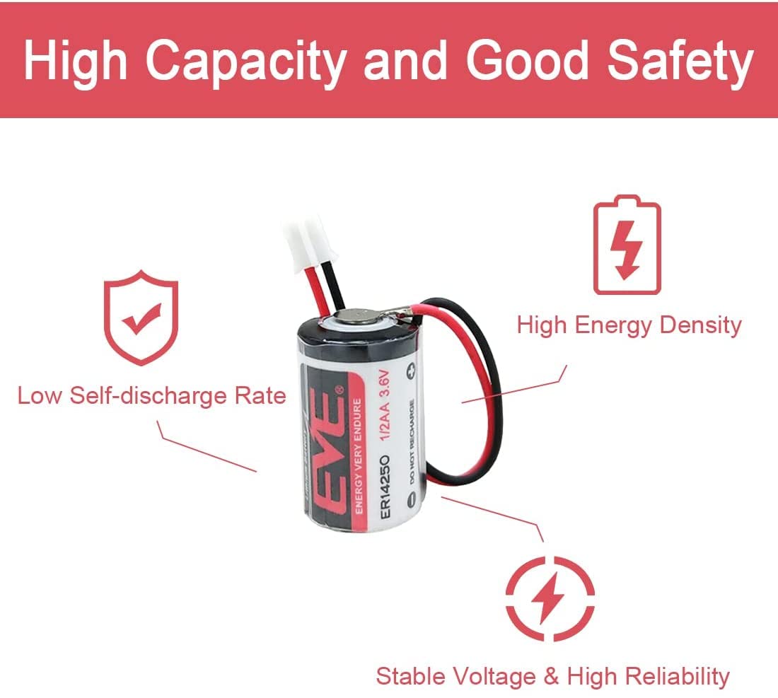 HUHAO (Pack of 5) EVE ER14250 3.6V LS14250 1/2 AA Size 1200mAh Lithium Battery with Plug Compatible with (EVE ER14250)