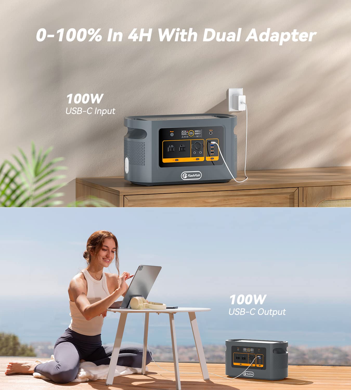 FF FLASHFISH Portable Power Station, 1008Wh/315000mAh LiFePO4 Battery Pack, UPS Solar Generator With 1200W (Peak 2000W) AC Outputs, 100W USB-C, Backup Power CPAP Battery For Camping Home Blackout