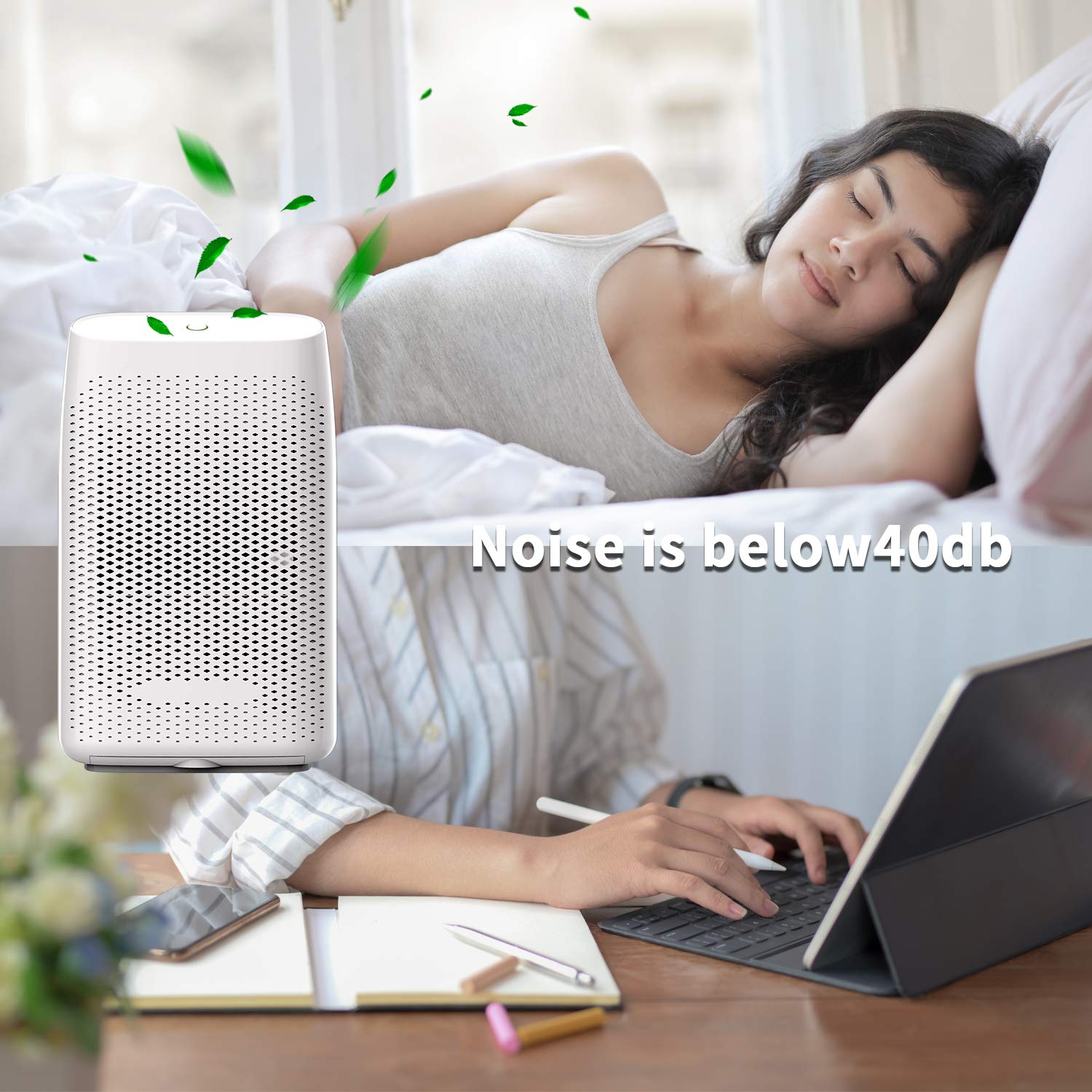 Electric Dehumidifier, Mini Dehumidifier, 2200 Cubic Feet, Compact and Portable for Moisture, Dust in Home Bedroom Bathroom Kitchen Basement Caravan Office Garage (White)
